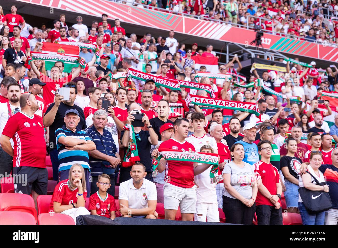 Budapest, Hungary. 10th Sep, 2023. Football fans of Hungary seen on the ...
