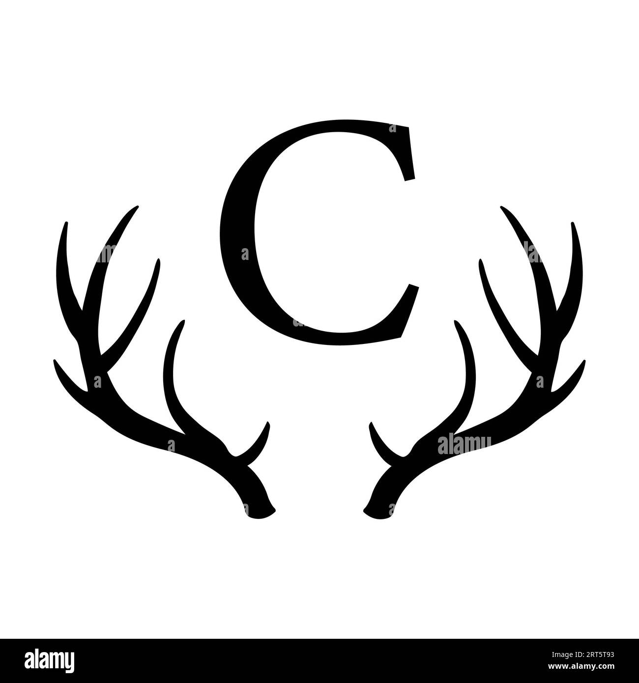 Uppercase C letter monogram with deer antler on white background ...