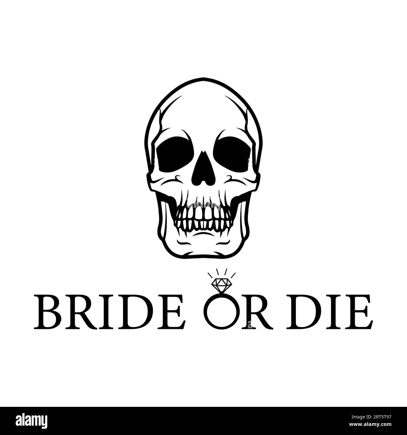 Bride or die with skull and diamond ring on white background. Isolated ...