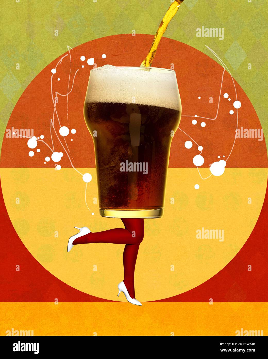 Female legs in heels with glass of dark foamy beer over colorful ...