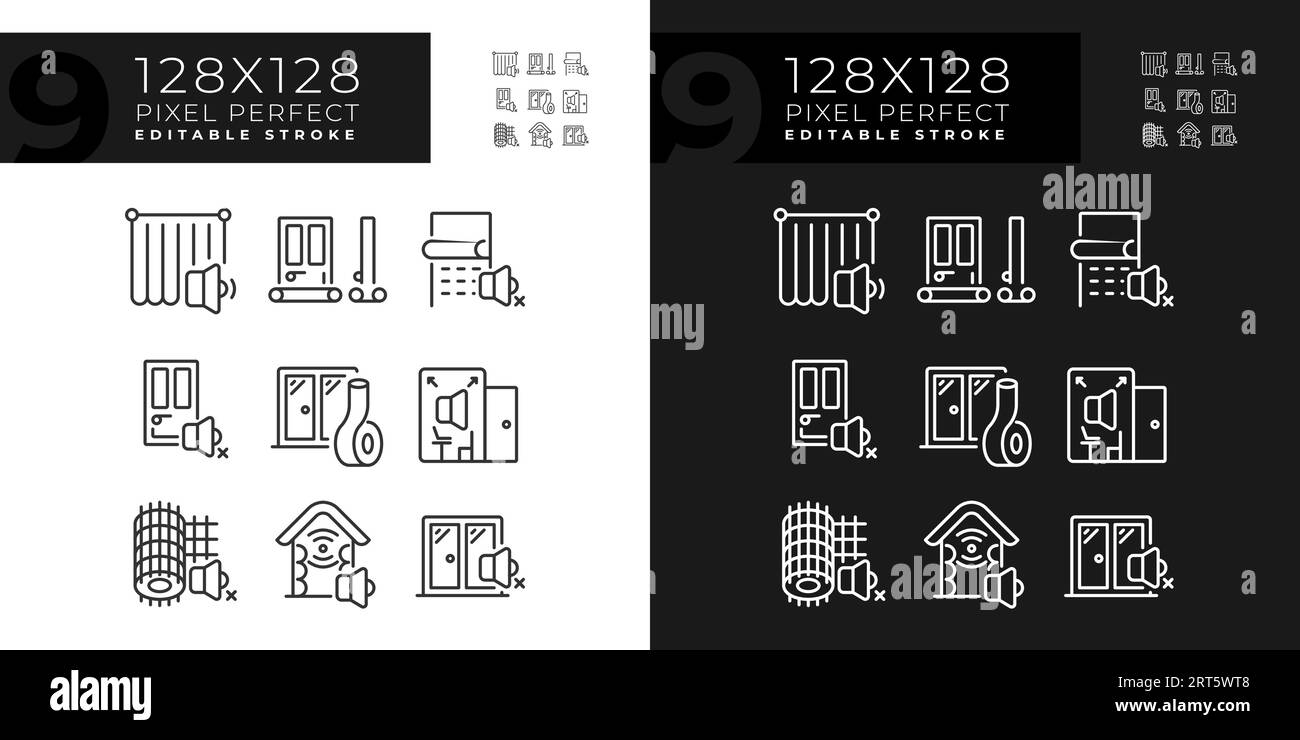 Editable 2D light and dark soundproofing icons collection Stock Vector ...