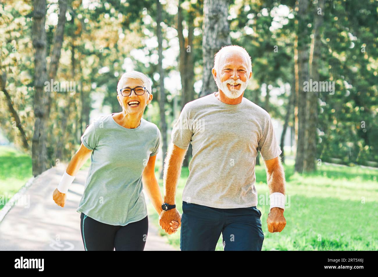 outdoor senior fitness woman man lifestyle active sport exercise ...