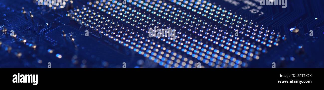 Motherboard close-up with contacts, desktop PC. Computer technology ...