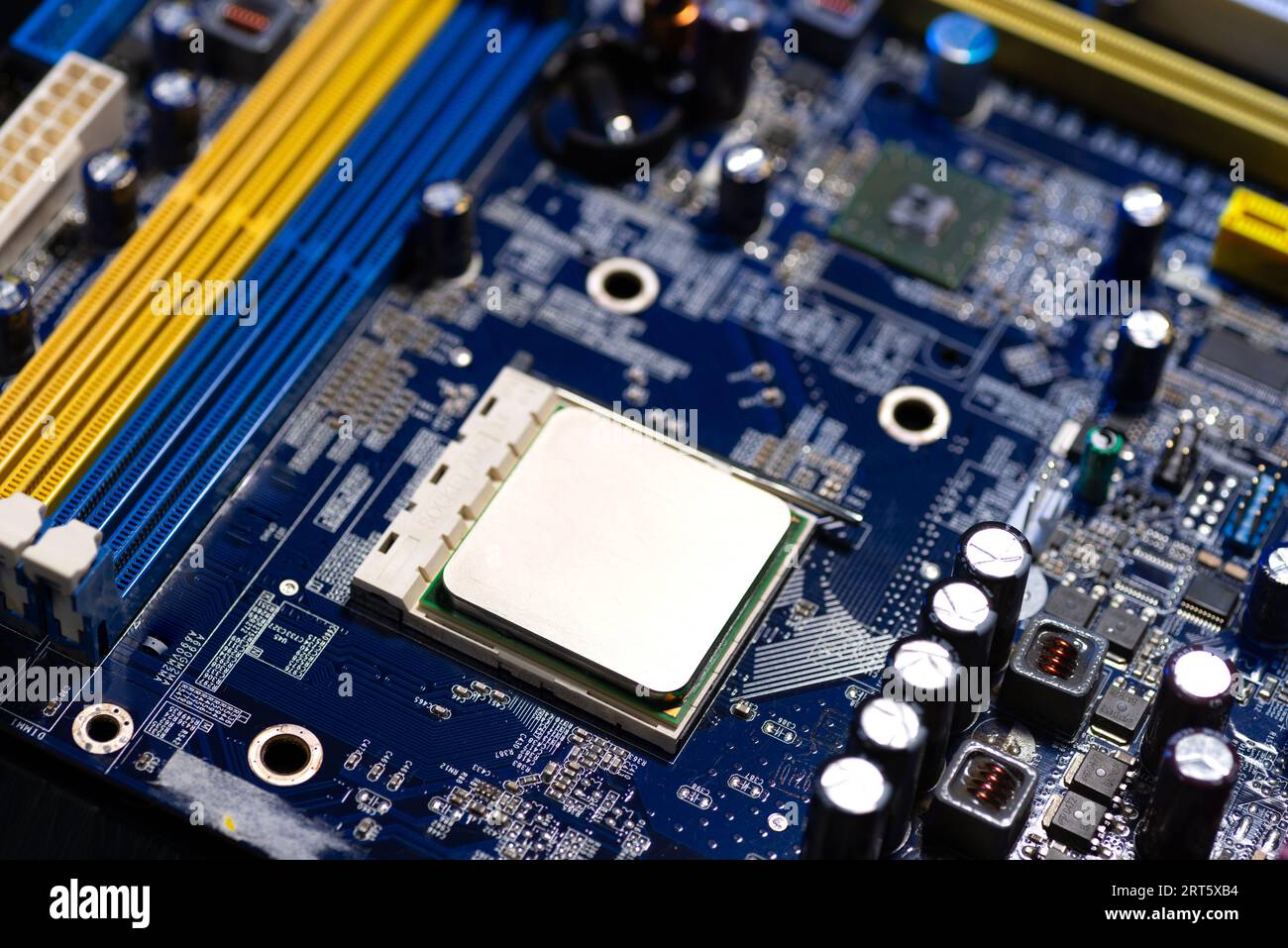 Motherboard close-up with contacts, desktop PC. Computer technology ...