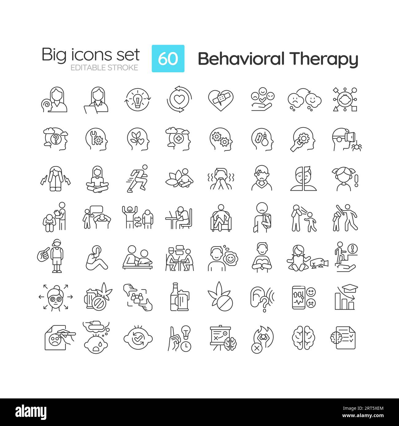 Customizable black big icon set for behavioral therapy Stock Vector ...