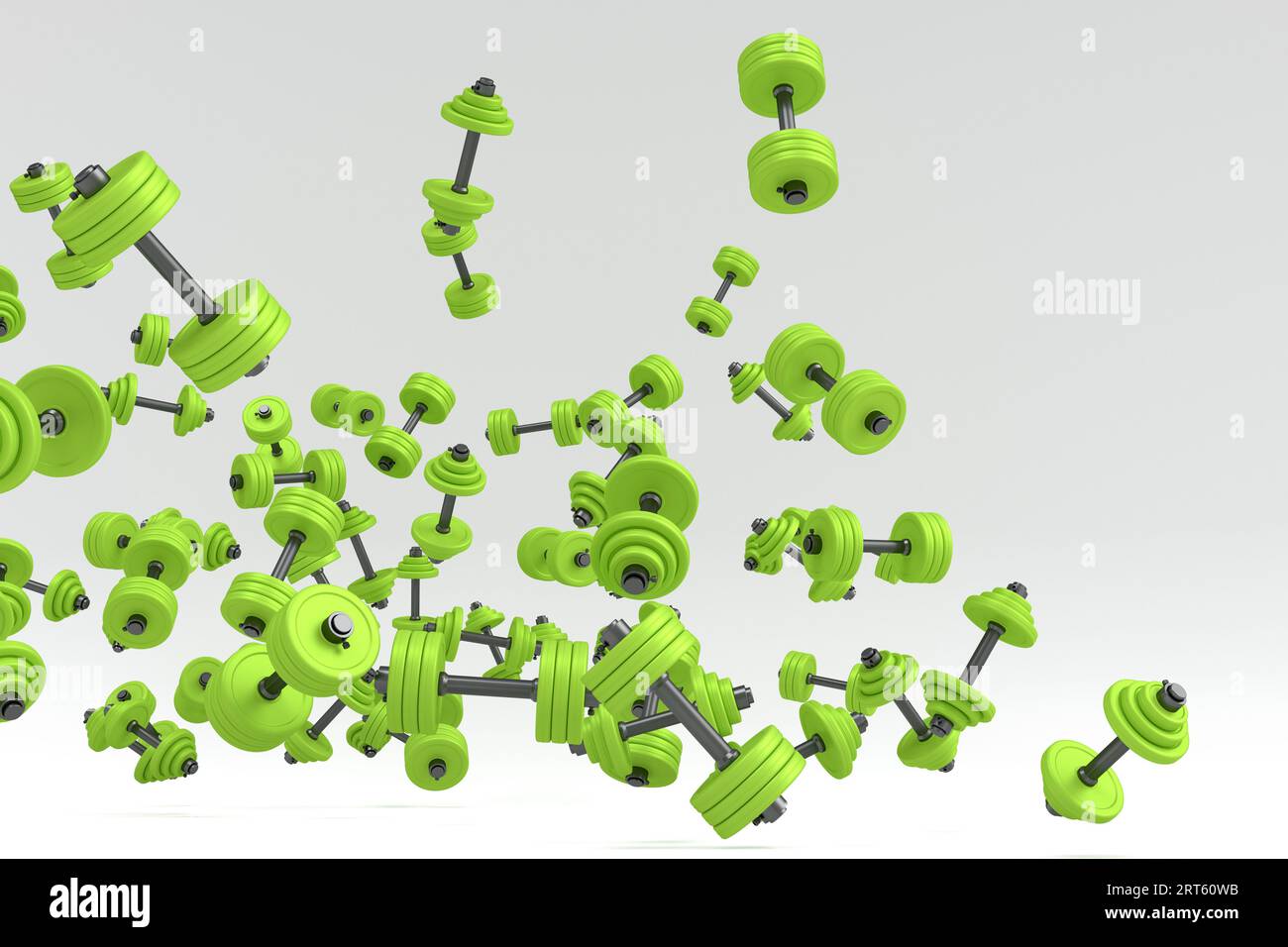 Flying and folling sport equipment like kettlebell, barbell and ...