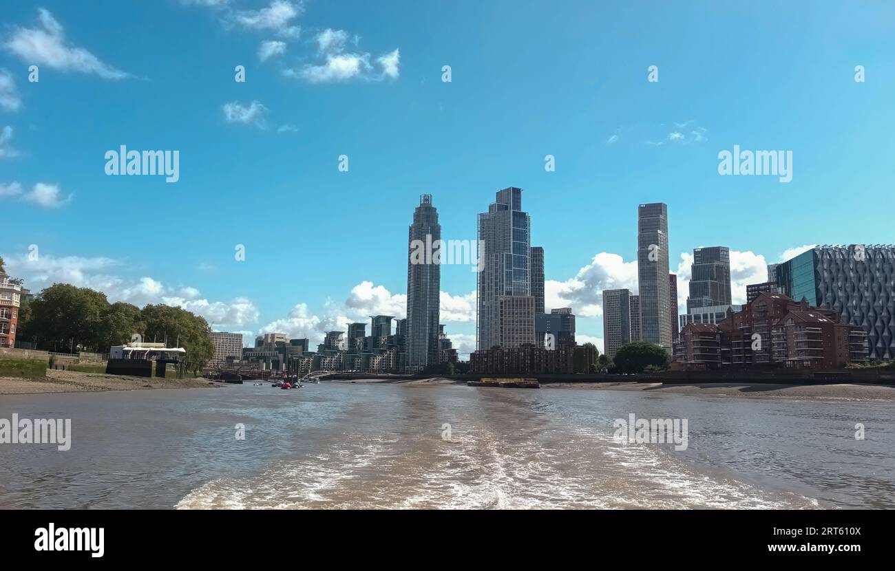 The high rise buildings next to the River Thames in Vauxhall, London ...