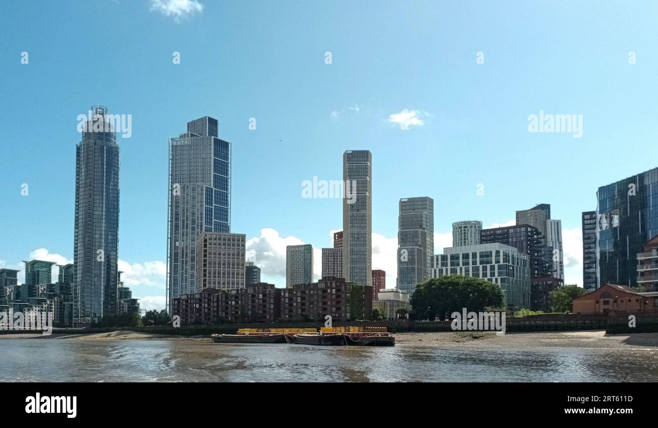 The high rise buildings next to the River Thames in Vauxhall, London ...