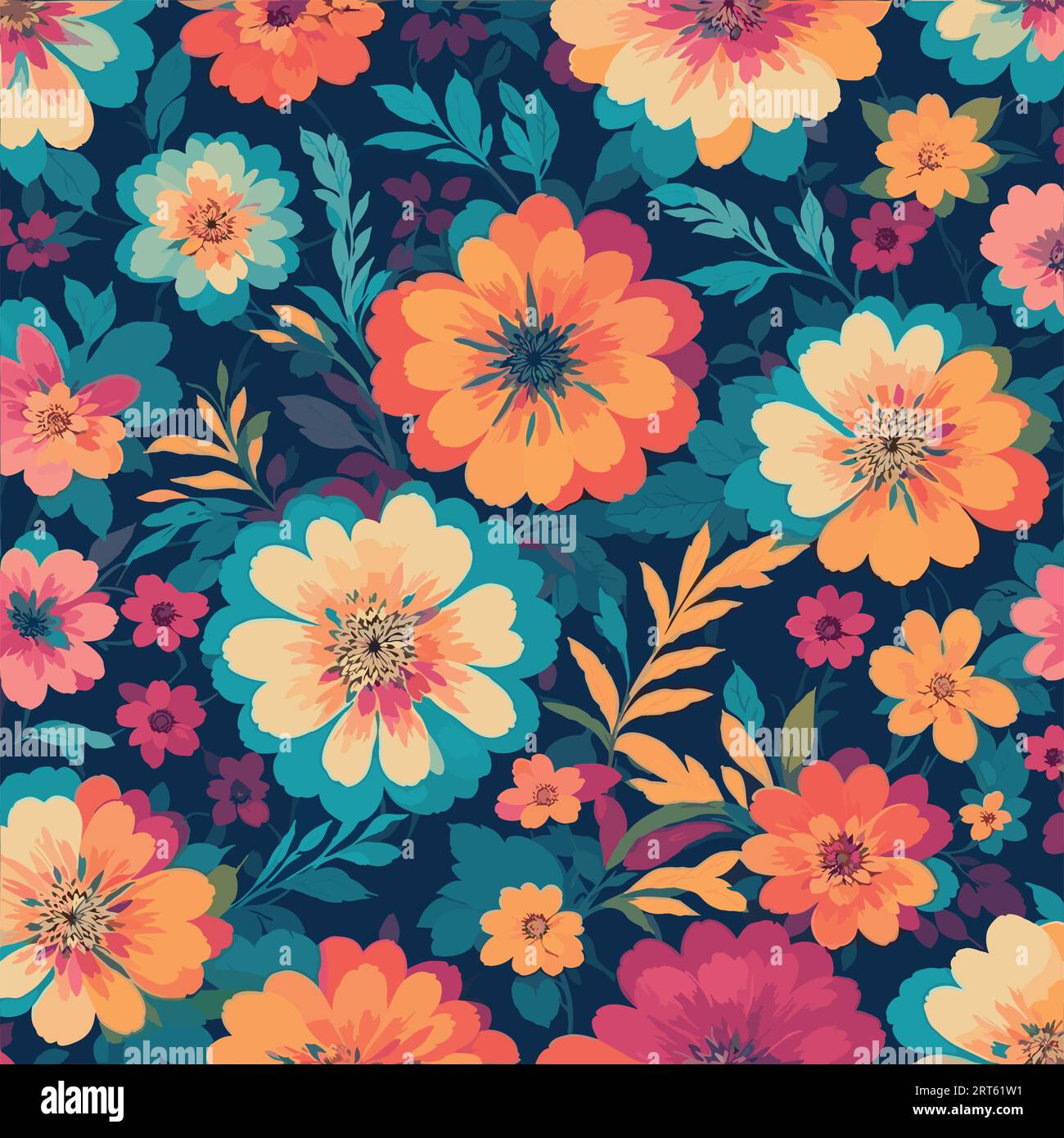 Colorful floral print background. Seamless floral pattern with bright ...