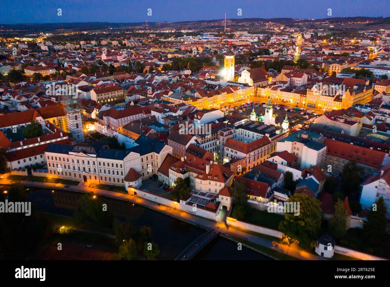 Aerial view of Ceske Budejovice at dusk, Czech Republic Stock Photo - Alamy