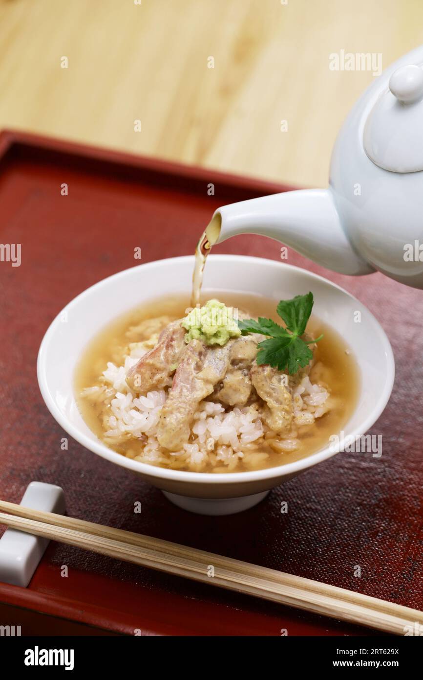Tai chazuke is a traditional Japanese cuisine. Sea bream sashimi dipped ...