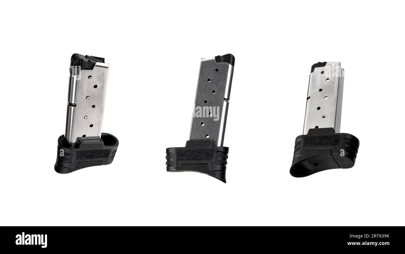 Metal pistol magazine for 9 mm cartridges. Clip for ammunition. Isolate ...