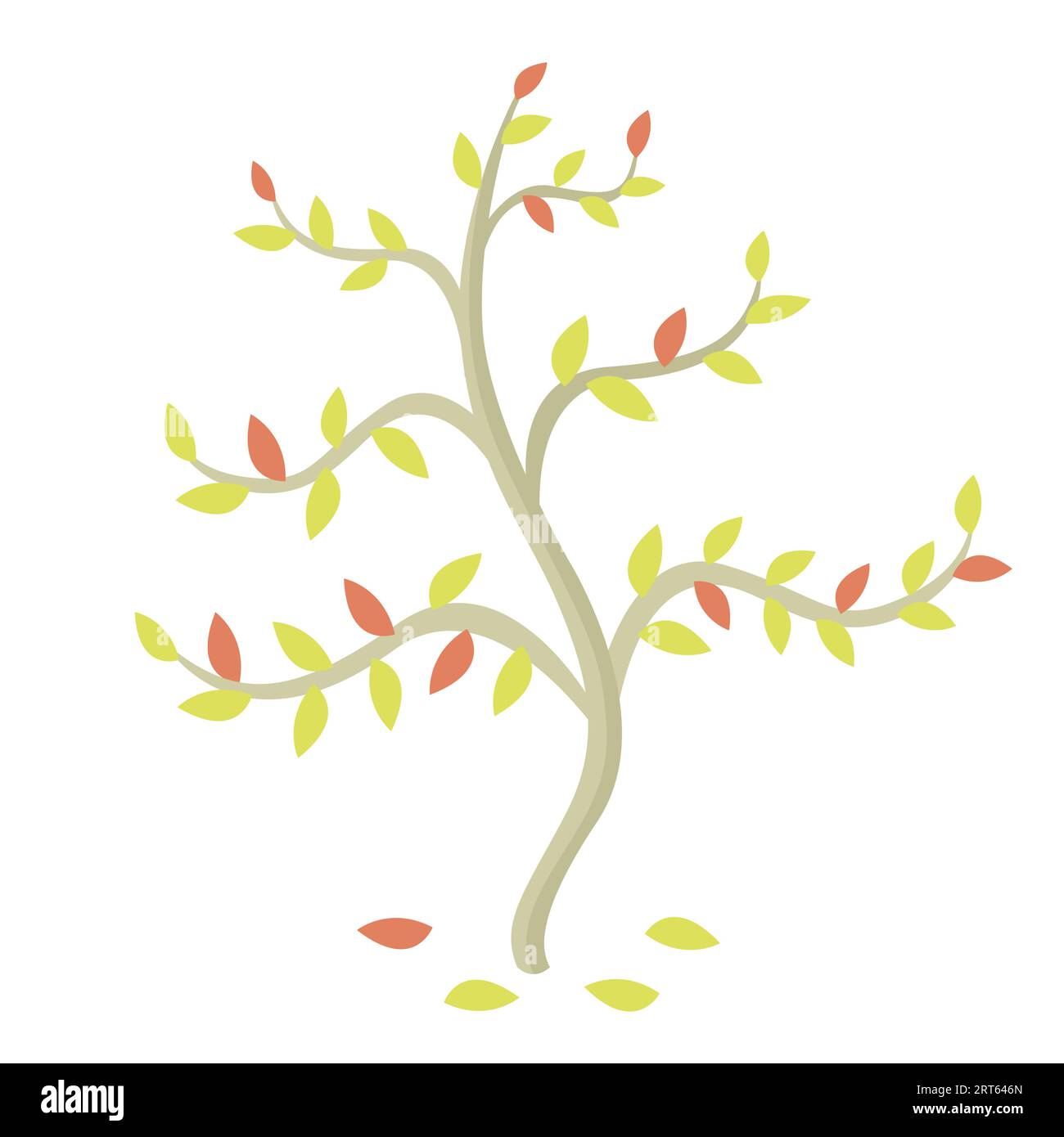 Minimalist flat autumn tree with yellow and red little leaves on white ...