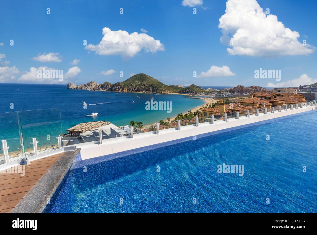 Scenic panoramic aerial view of Los Cabos landmark tourist destination ...