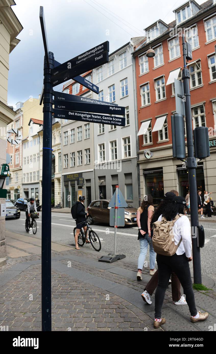A direction signs at Kongens Nytorv in Copenhagen, Denmark Stock Photo ...