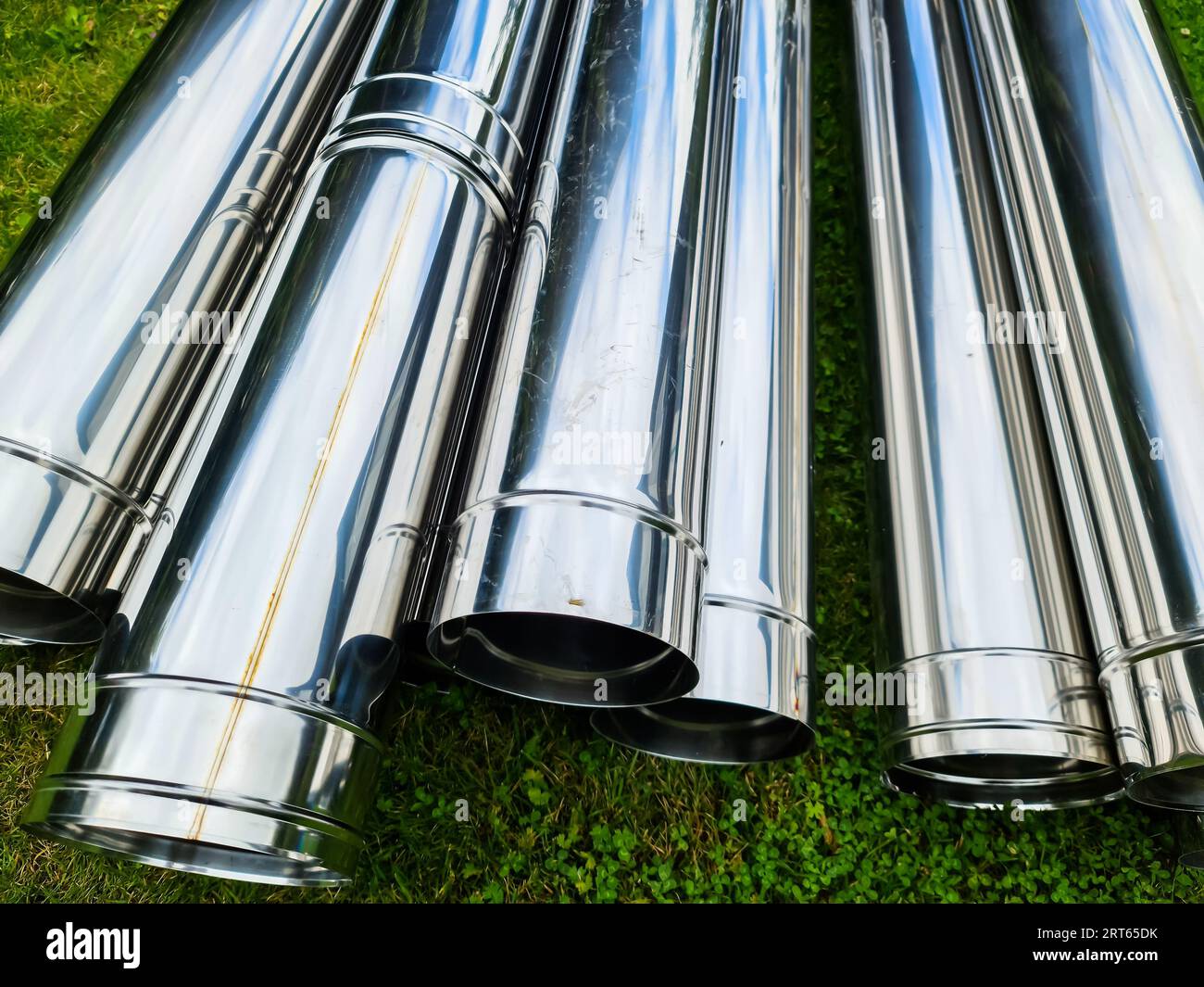 Selective Focus View At A Lot Of Reflective Chrome Metal Tubes On A ...