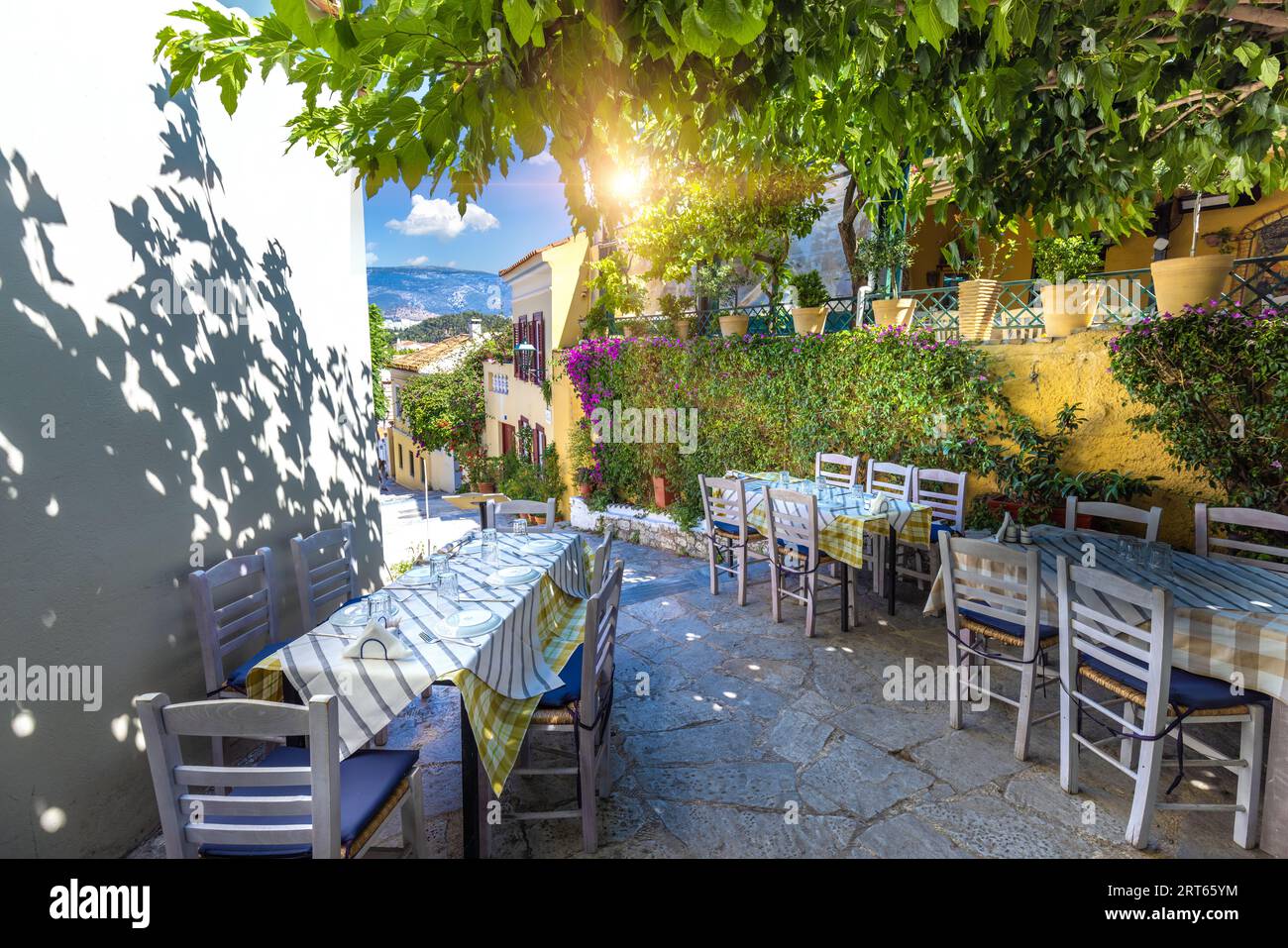 Greece, historic neighborhood of Plaka and Anafiotika in Athens with ...