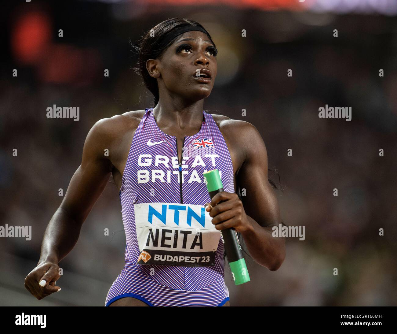Daryll Neita of team GB & NI competing in the 4x100m relay on day eight ...
