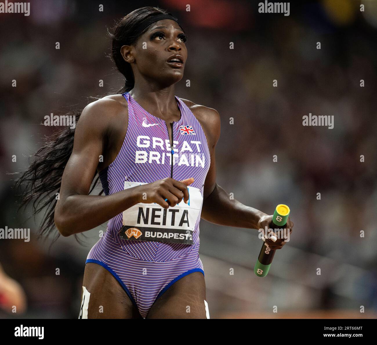 Daryll Neita of team GB & NI competing in the 4x100m relay on day eight ...