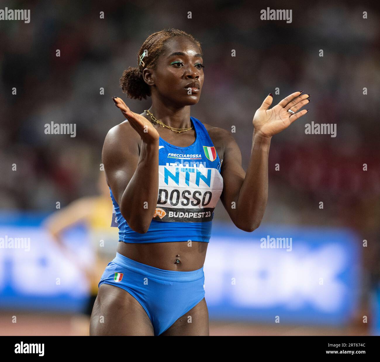 Zaynab Dosso of Italy competing in the 4x100m relay on day eight at the ...