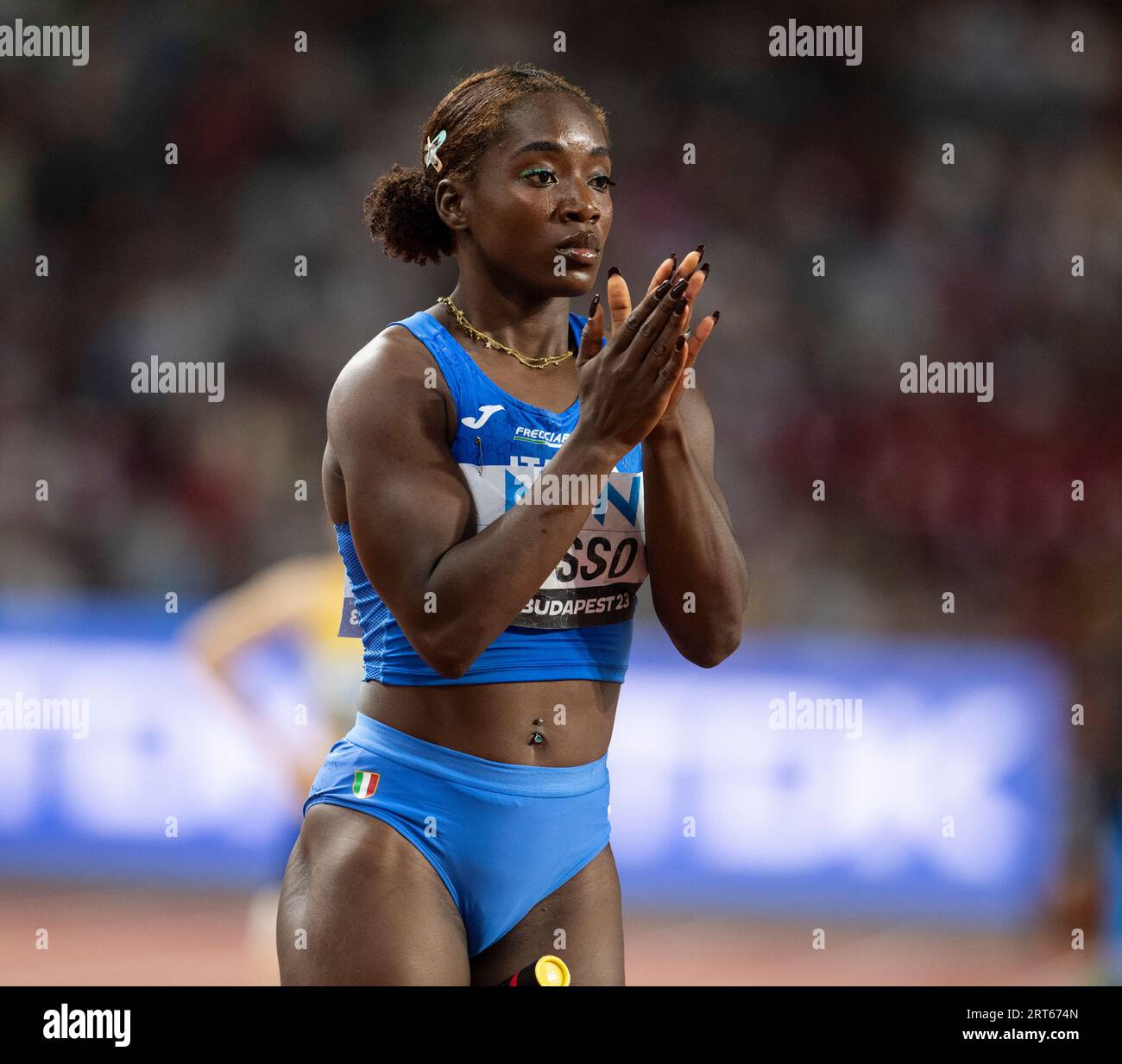 Zaynab Dosso of Italy competing in the 4x100m relay on day eight at the ...