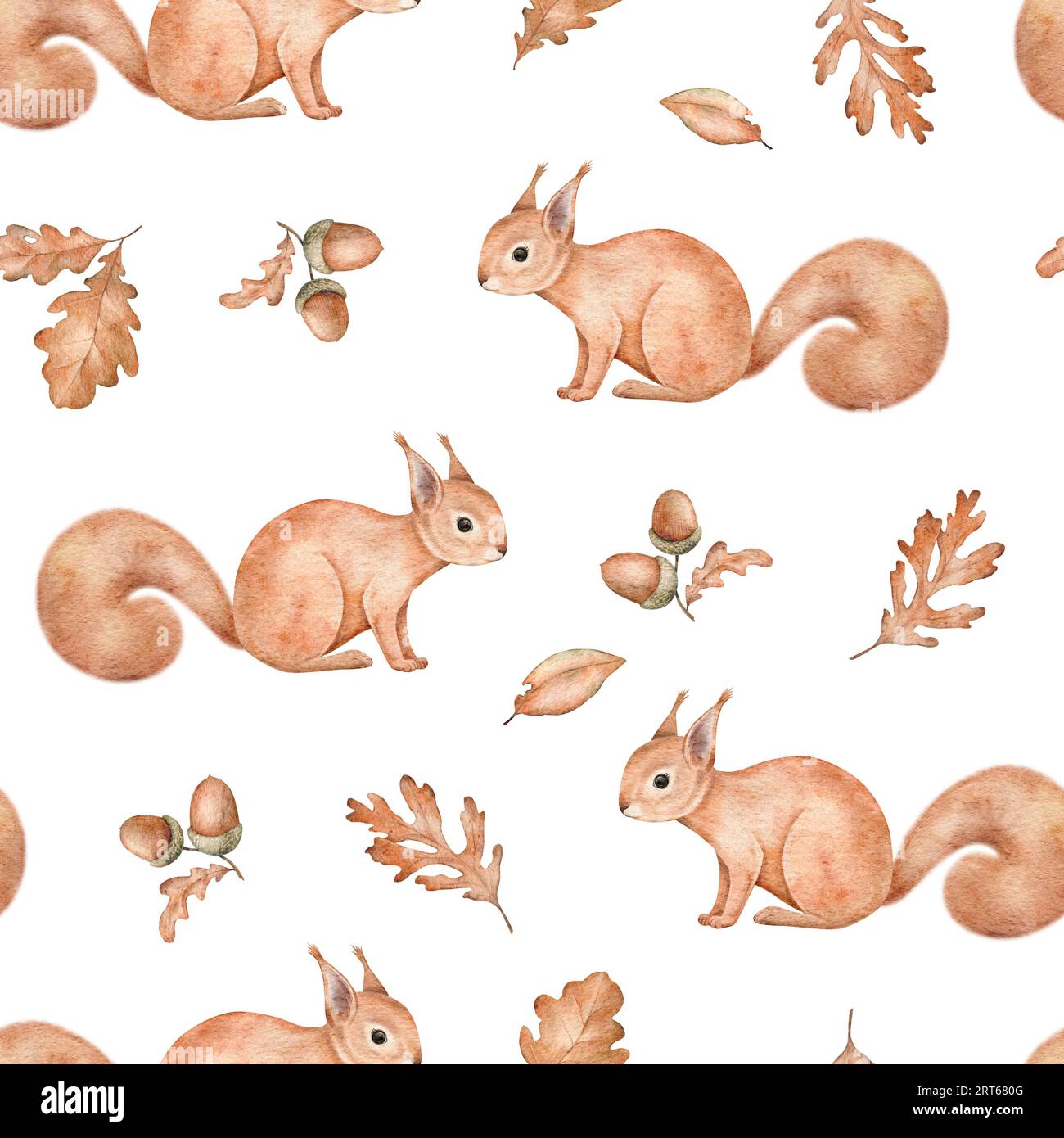 Seamless pattern with Squirrel, leaves and acorn. Woodland animals ...