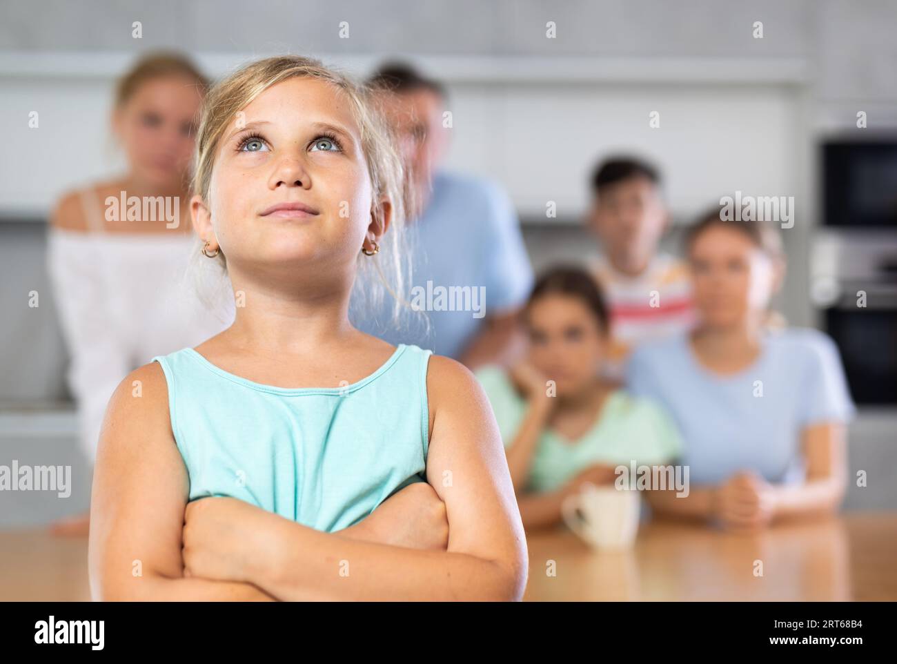 Upset Little Girl Having Quarrel With Her Parents Looking Mother Yelling Stock Images, Royalty ...