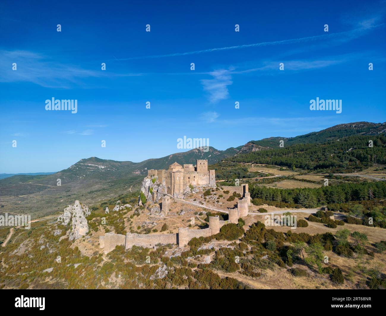 aerial view of the beautiful abbey castle of Loarre in the province of ...