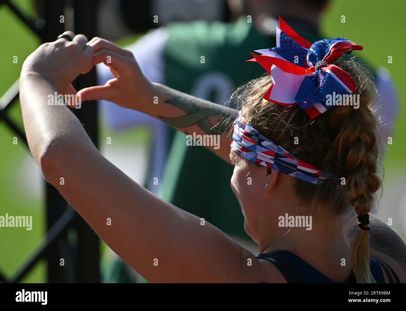 Duesseldorf, Germany. 11th Sep, 2023. A fan shows a heart with his ...