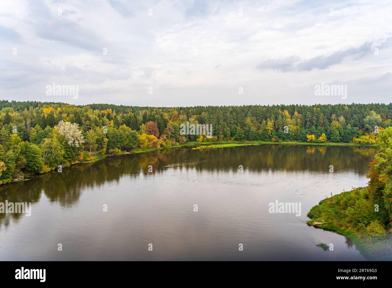 Aerial View of Neman or Nemunas River Surrounded by Autumn Forest in ...