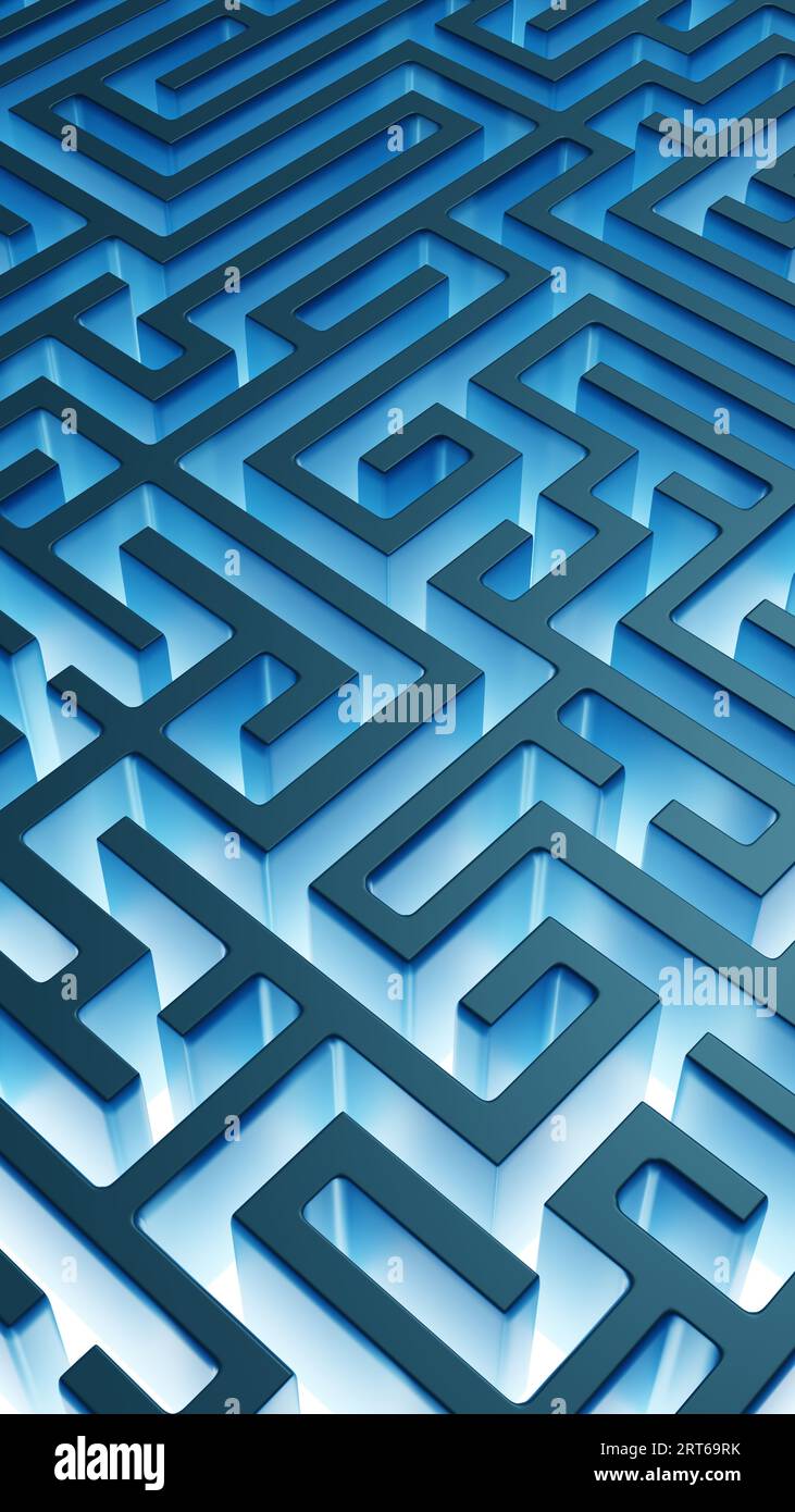 Labyrinth glow blue maze structure confusing way to the exit. Breaking ...
