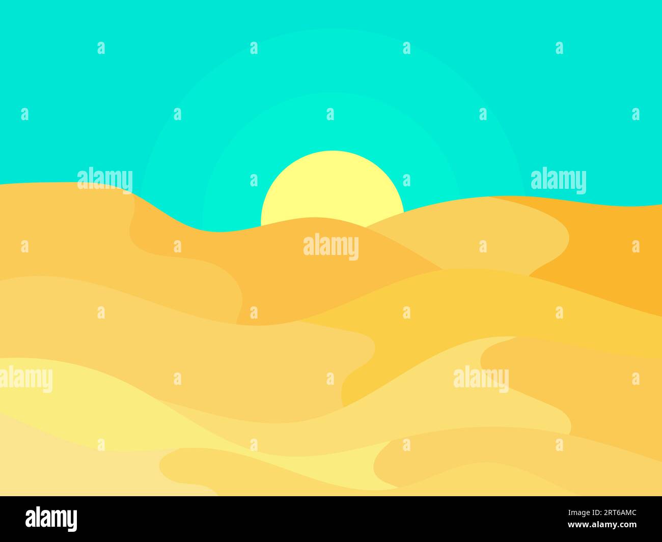 Desert landscape with dunes and sun in a minimalist style. Desert wavy ...