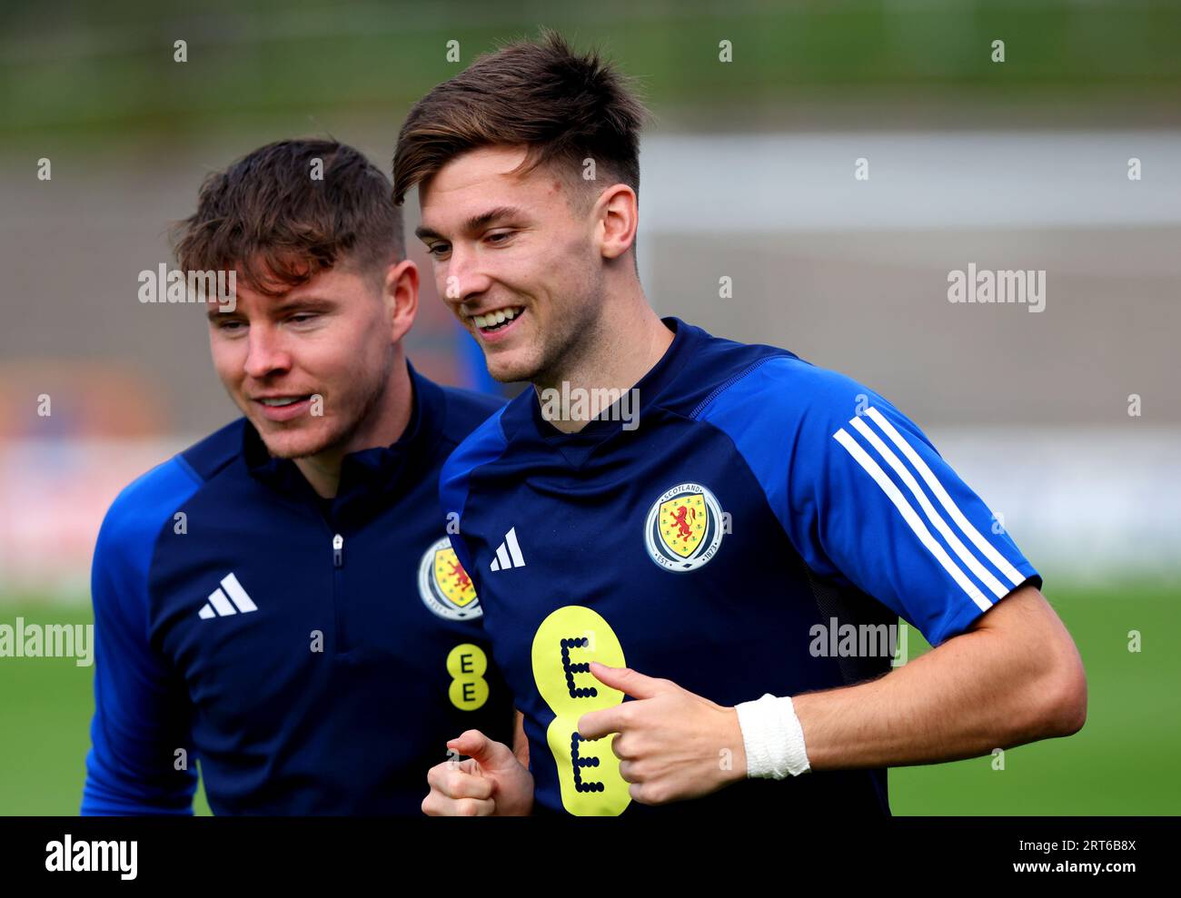 Scotland's Kevin Nisbet and Kieran Tierney during a training session at ...