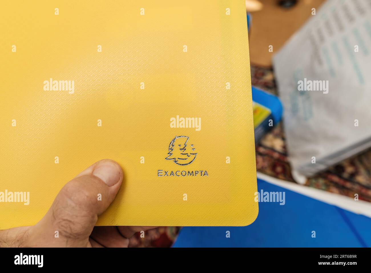 Paris, France - Sep 2, 2023: In a detailed close-up, a male hand firmly ...