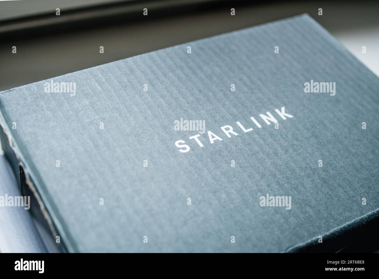 Frankfurt, Germany - 28 Jul 2023: Close-up of Starlink logotype on the ...