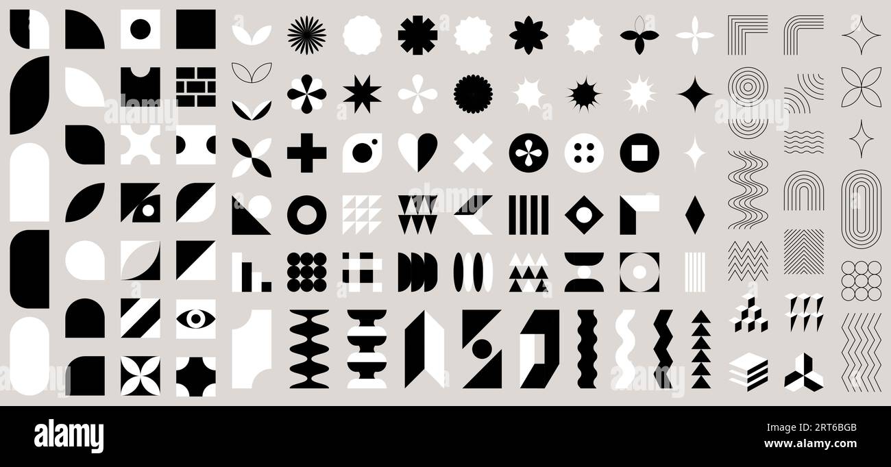 Collection of flat and outline abstract geometric shapes. Brutalism, Swiss minimalism, Bauhaus ...