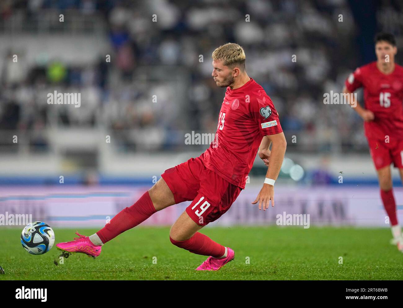 September 10 2023: Jonas Wind (Denmark) controls the ball during a ...