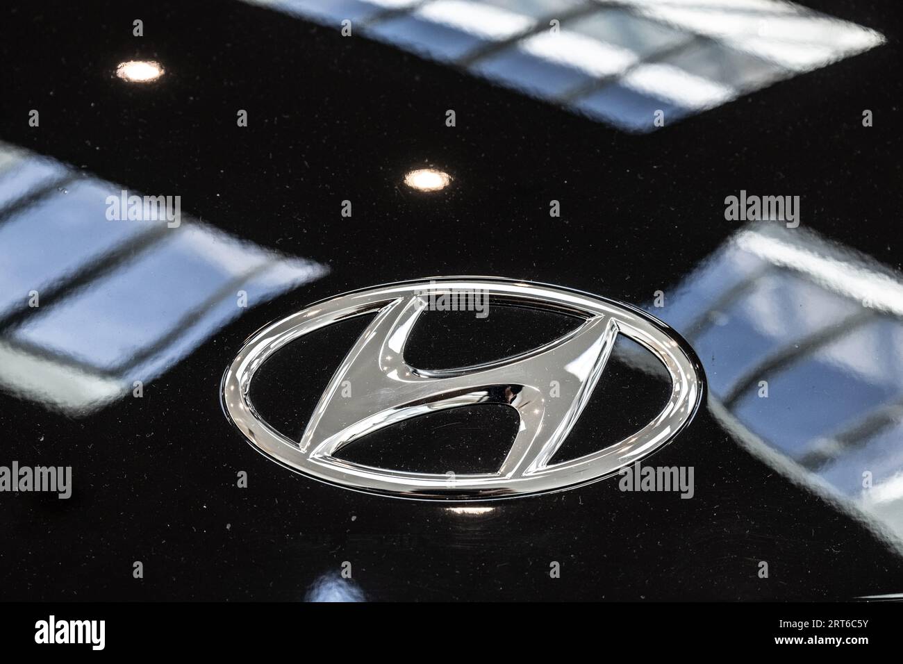 Offenbach Am Main, Germany. 11th Sep, 2023. The logo of the Korean car manufacturer Hyundai ...