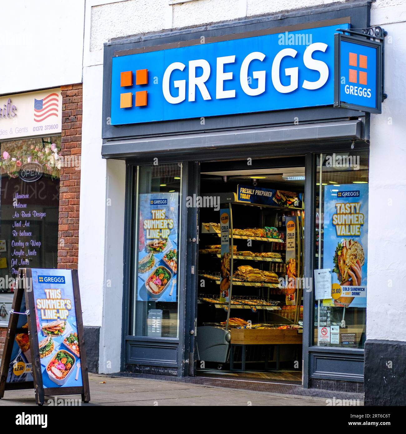 Leatherhead Surrey UK, August 26 2023, High Street Chain Greggs Fast ...