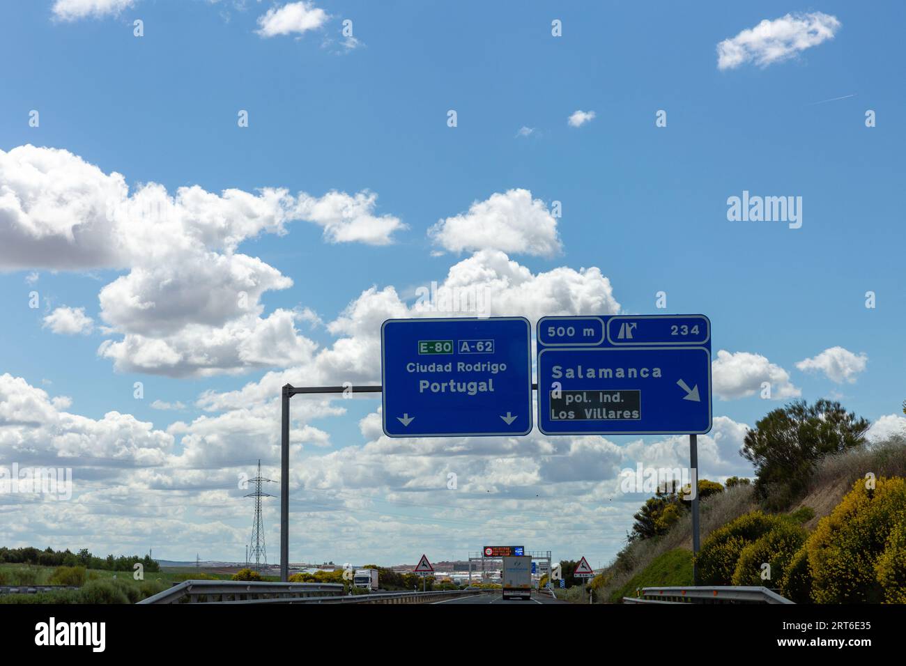 Motorway Signs, Spanish motorway, Spain Stock Photo - Alamy