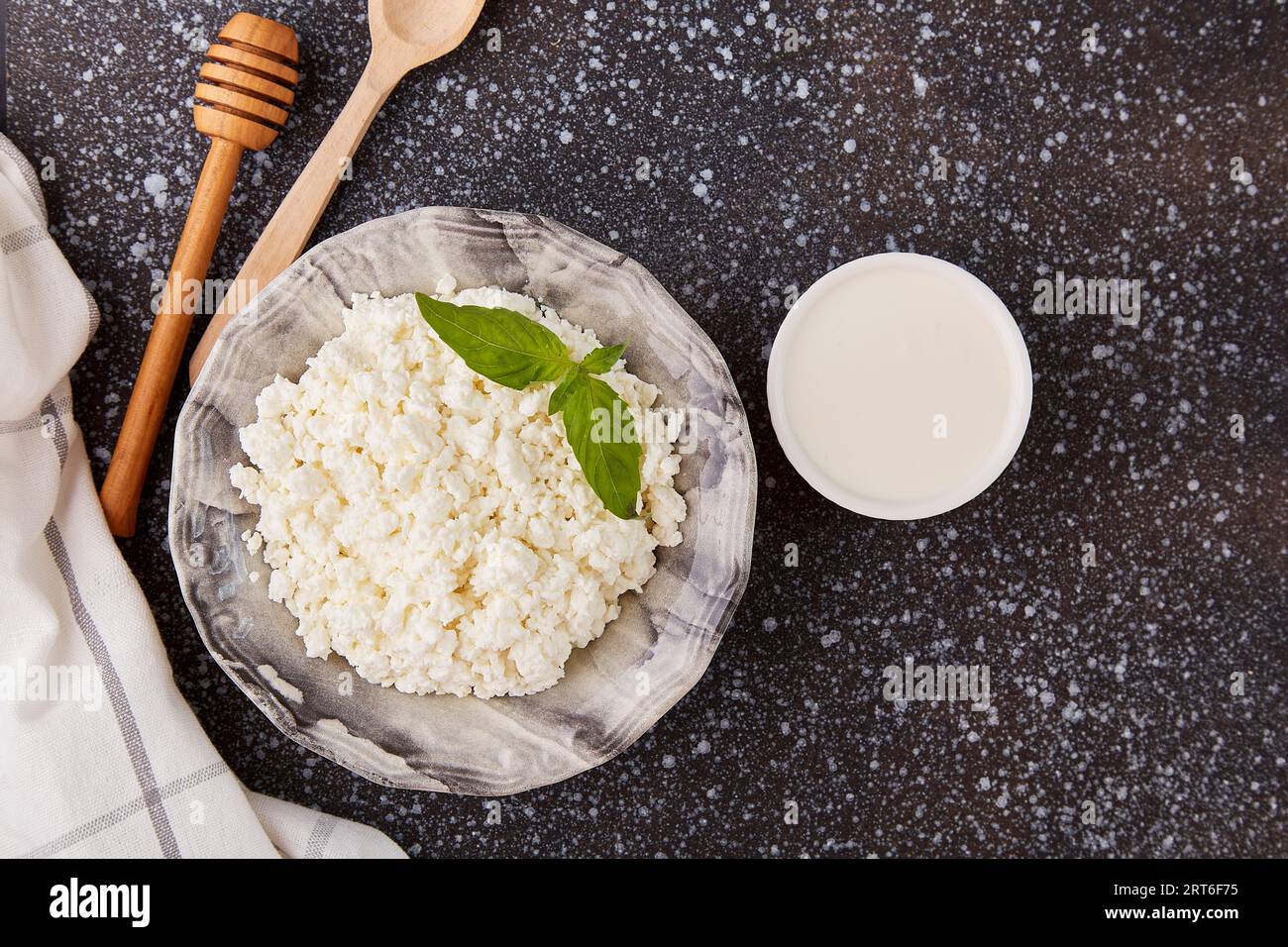 Defatted sour milk cheese, cottage cheese top view Stock Photo - Alamy