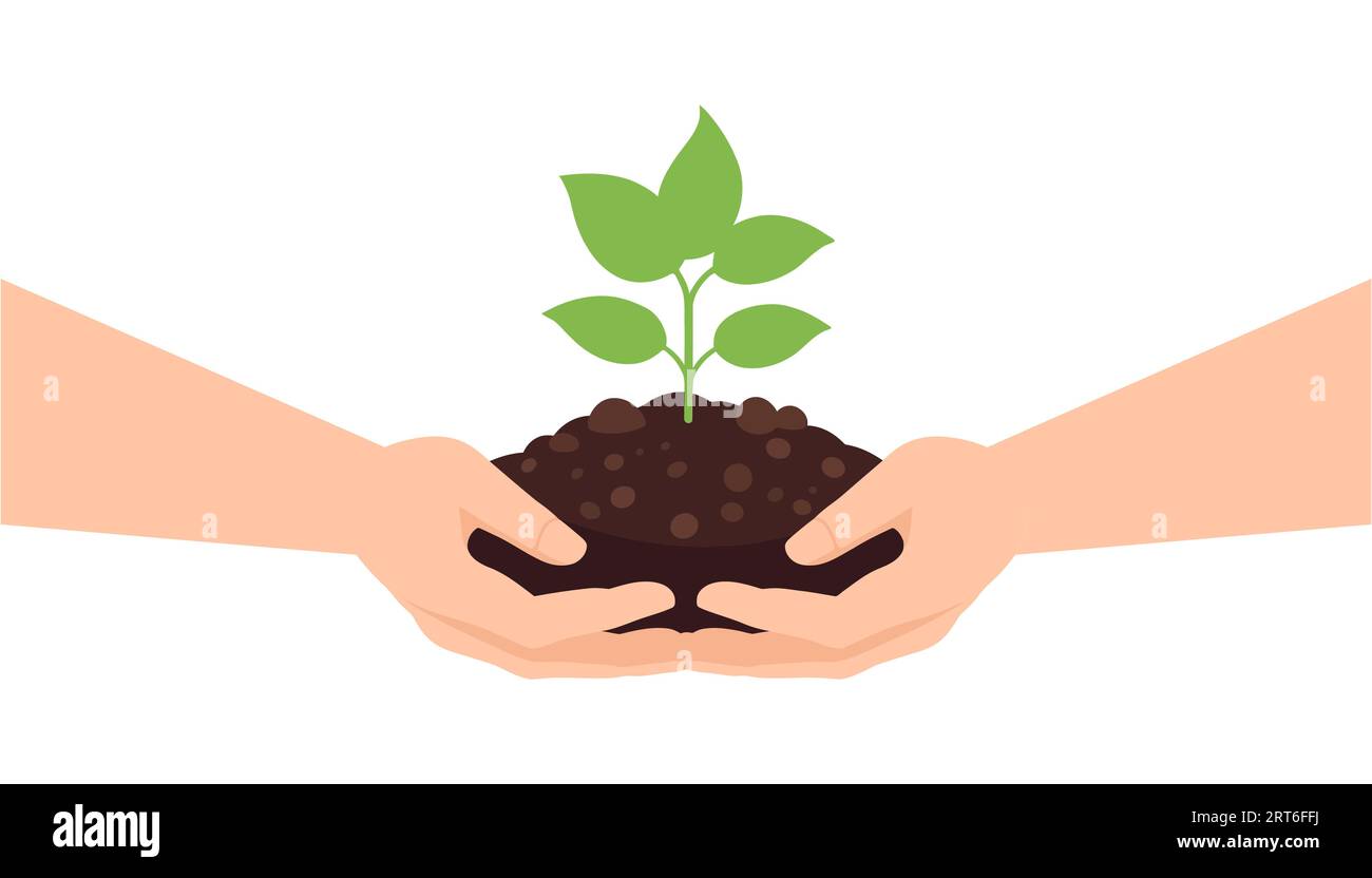 hand holds a sprout. Earth day, environment conservation concept. Flat ...