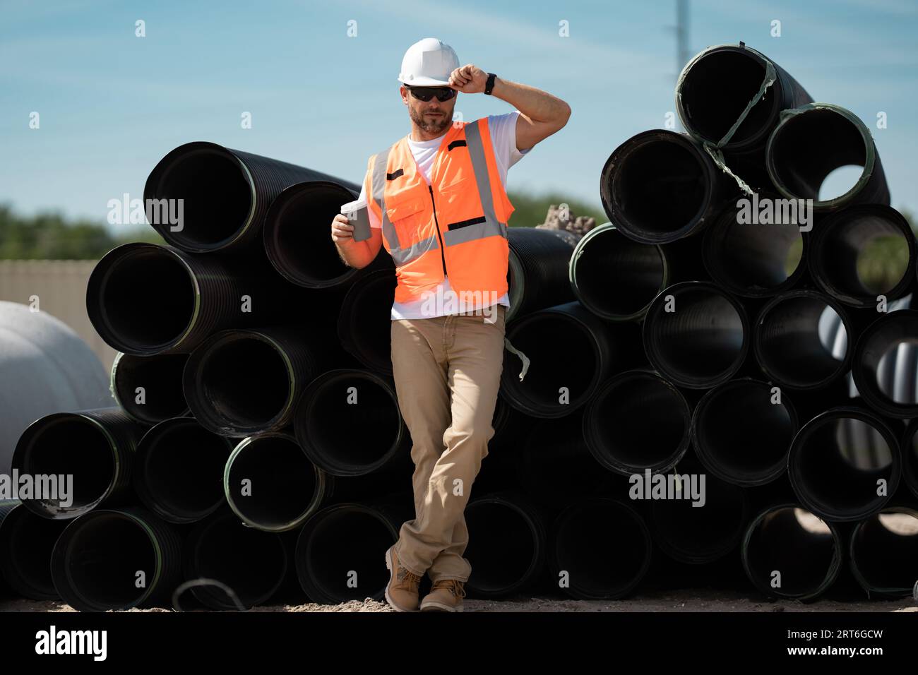 Construction builder in building uniform on buildings construction ...