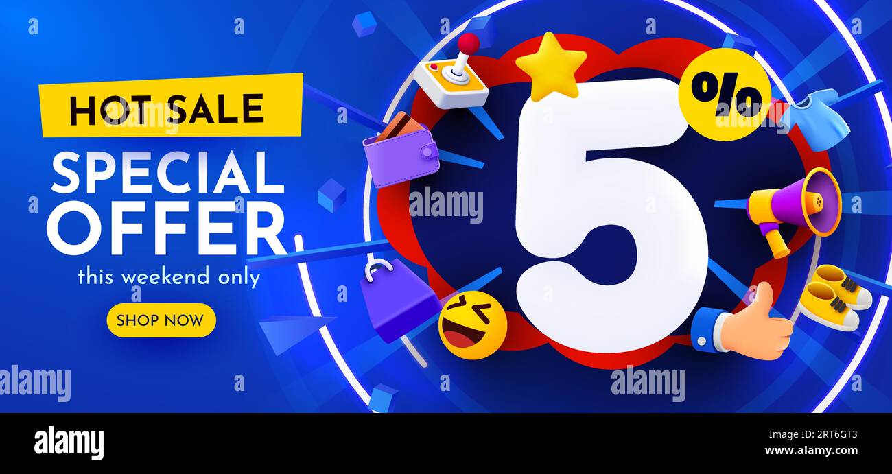 5 percent Off. Discount creative composition. Mega Sale. Vector ...