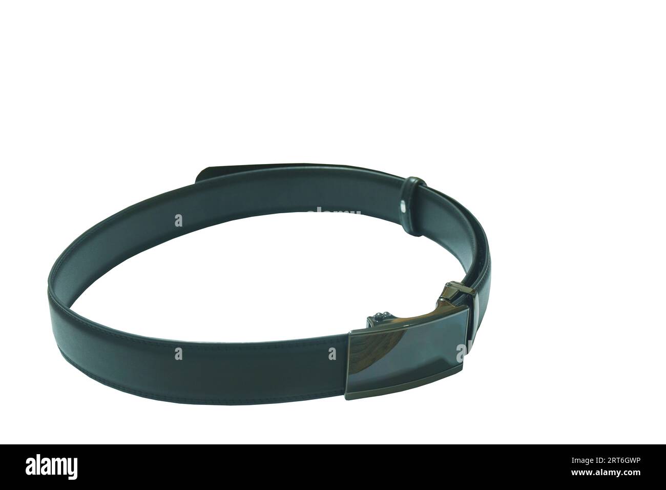 black leather men business belt roll on white background Stock Photo ...