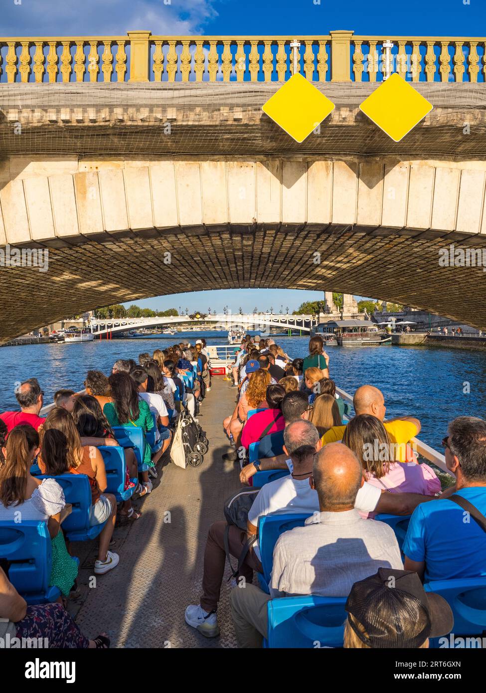 Tourists on River Cruse, Bridge, River Seine, Invalides Bridge, Paris ...