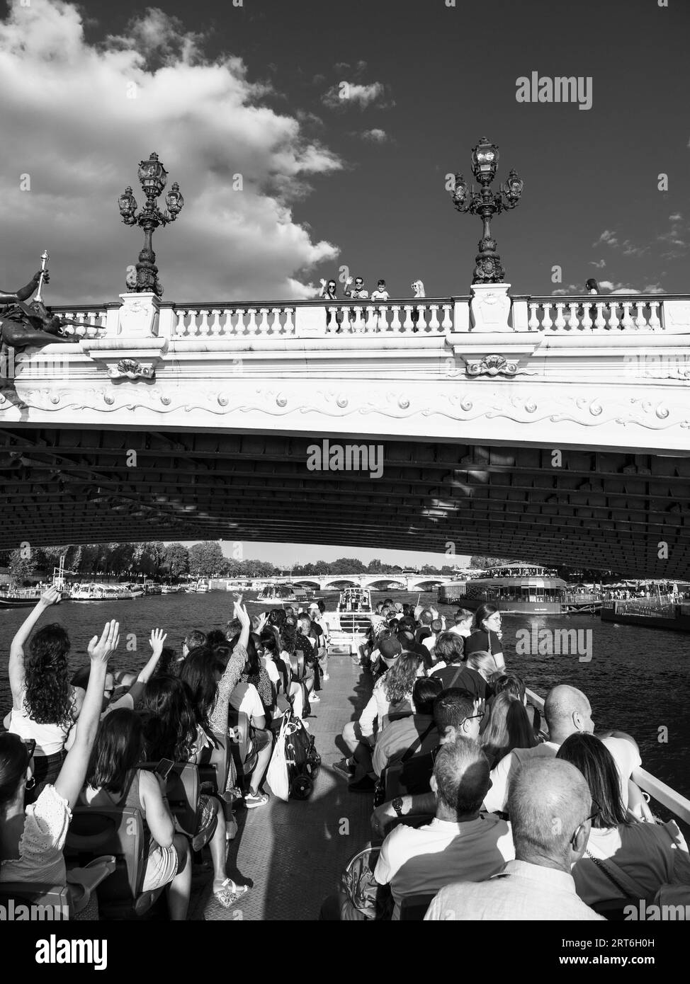 Black and White Reportage, Tourists on cruse boat with, Pont Alexandre ...