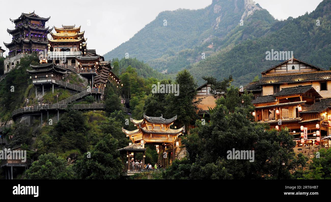 A view of the houses, mostly for tourist accommodation, in Wangxian ...