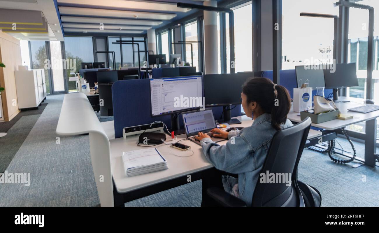 Hamburg, Germany. 11th Sep, 2023. The offices at Beiersdorf's new headquarters were designed in ...