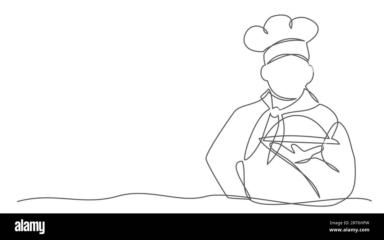 Chef One line drawing isolated on white background Stock Vector Image ...